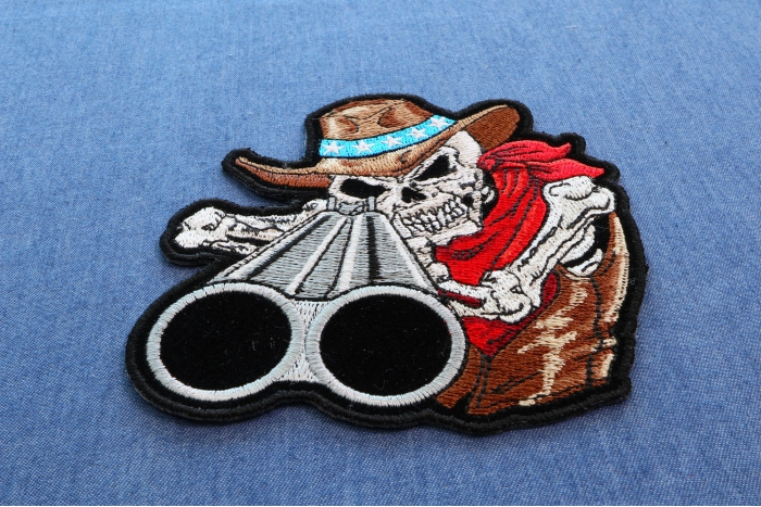 Shotgun Skull Patch for Sewing or Ironing on to Jackets by Ivamis Patches