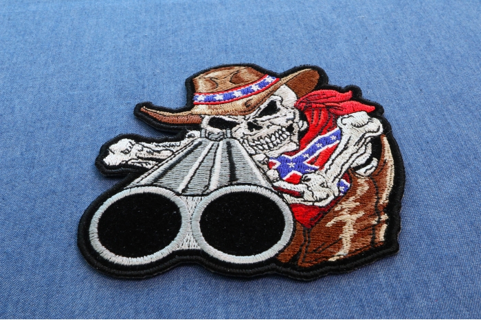 Rebel Flag Cowboy Skull Patch for Sewing or Ironing on to Biker Jackets by Ivamis Patches