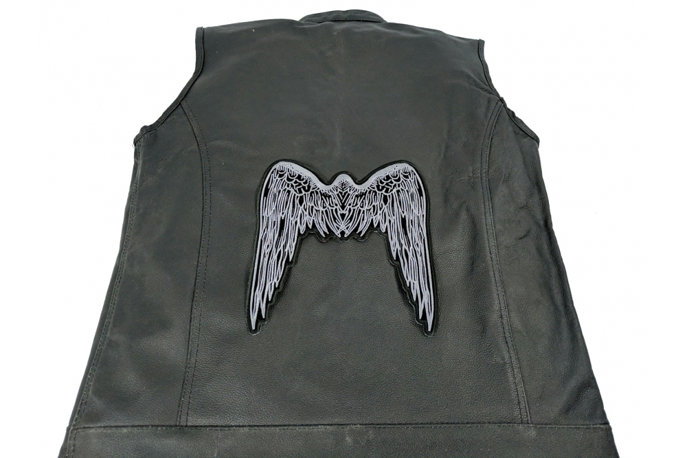 Large Angel Wings Patch Grey | Embroidered Patches