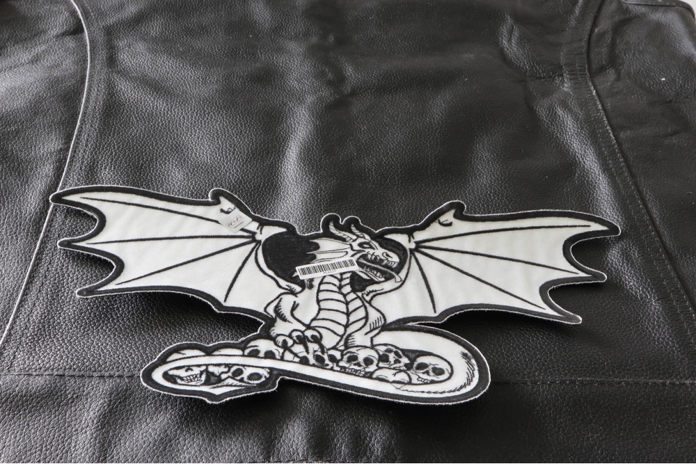 Dragon Skulls Reflective Large Embroidered Iron on Patch - TheCheapPlace