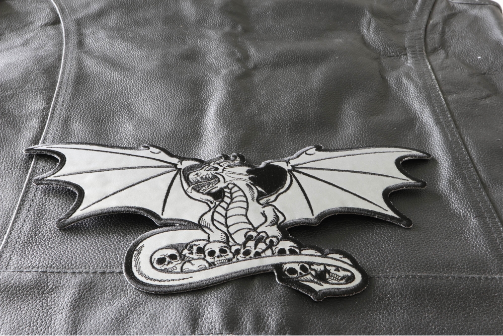 Dragon Skulls Reflective Large Embroidered Iron on Patch - TheCheapPlace
