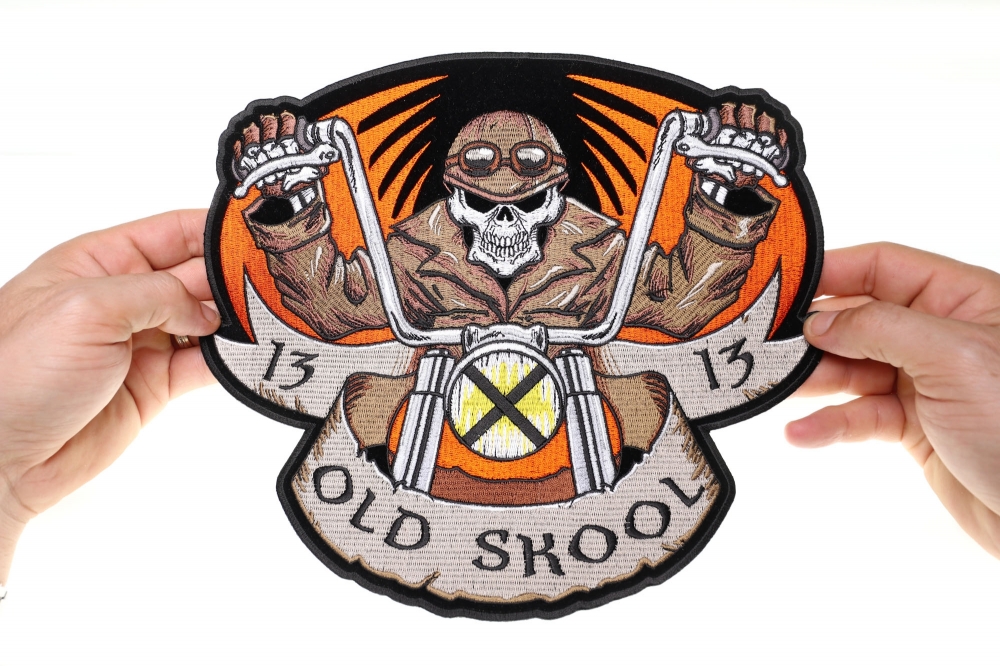 Old Skool Motorcycle Skull Embroidered Iron on Biker Patch - TheCheapPlace