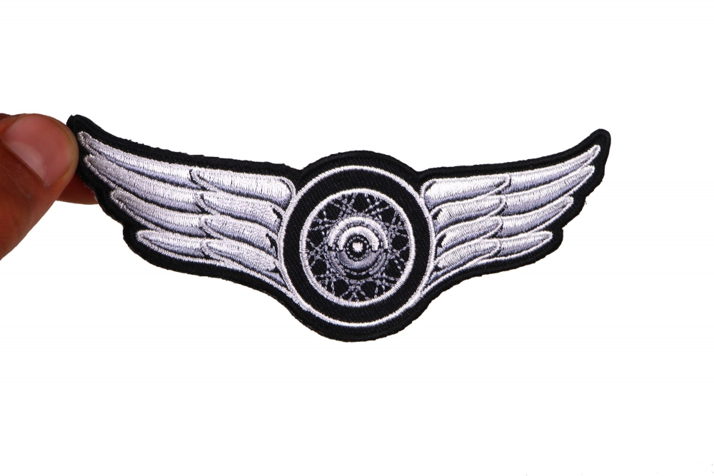 Winged Wheel Small White Patch | Biker Patches -TheCheapPlace