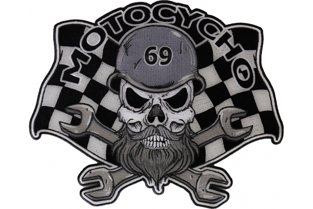 Motocycho Bearded skull Large Biker Back Patch Iron On - TheCheapPlace