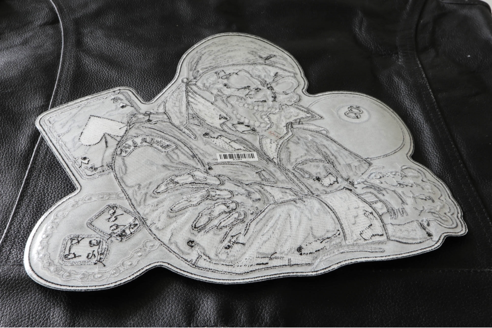 Biker Guy Skull Large Back Patch In Gray | Biker Patches -TheCheapPlace