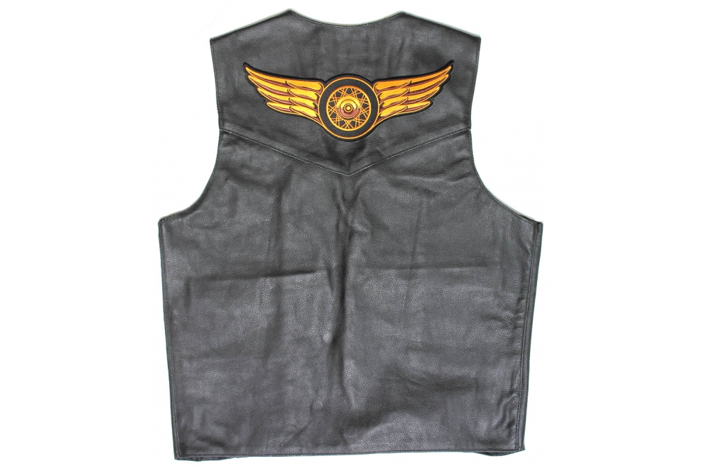 Spoked Motorcycle Wheel and Wings Orange Embroidered Iron on Patch