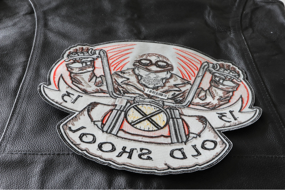 Old Skool Motorcycle Skull Embroidered Iron on Biker Patch - TheCheapPlace