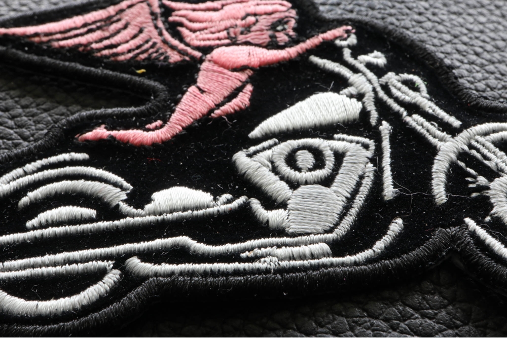 Pink Biker Angel On Motorcycle Patch | Biker Patches -TheCheapPlace