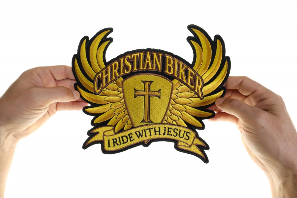 Christian Biker I Ride With Jesus Large Back Patch | Christian Patches ...