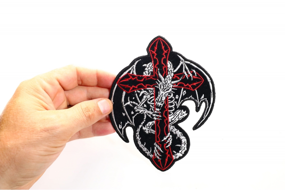 Dragon Skeleton Cross Patch Medium | Christian Patches -TheCheapPlace