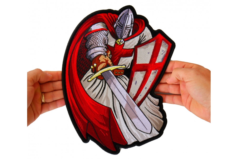 Red Cape Templar Knight Large Embroidered Iron on Patch - TheCheapPlace