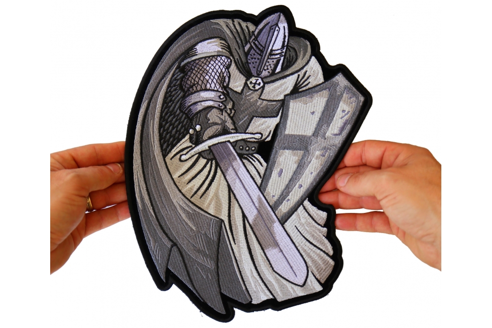 Silver Cape Templar Knight Large Embroidered Iron on Patch - TheCheapPlace