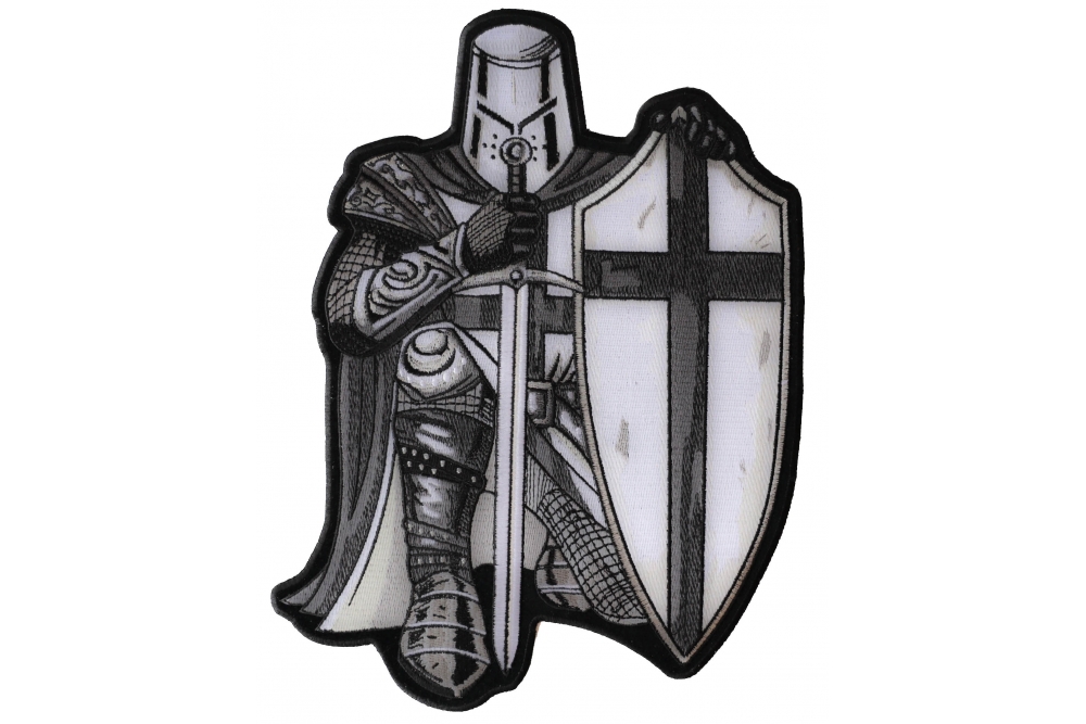 Crusader Kneeling Knight Black White Large Back Patch | Christian ...