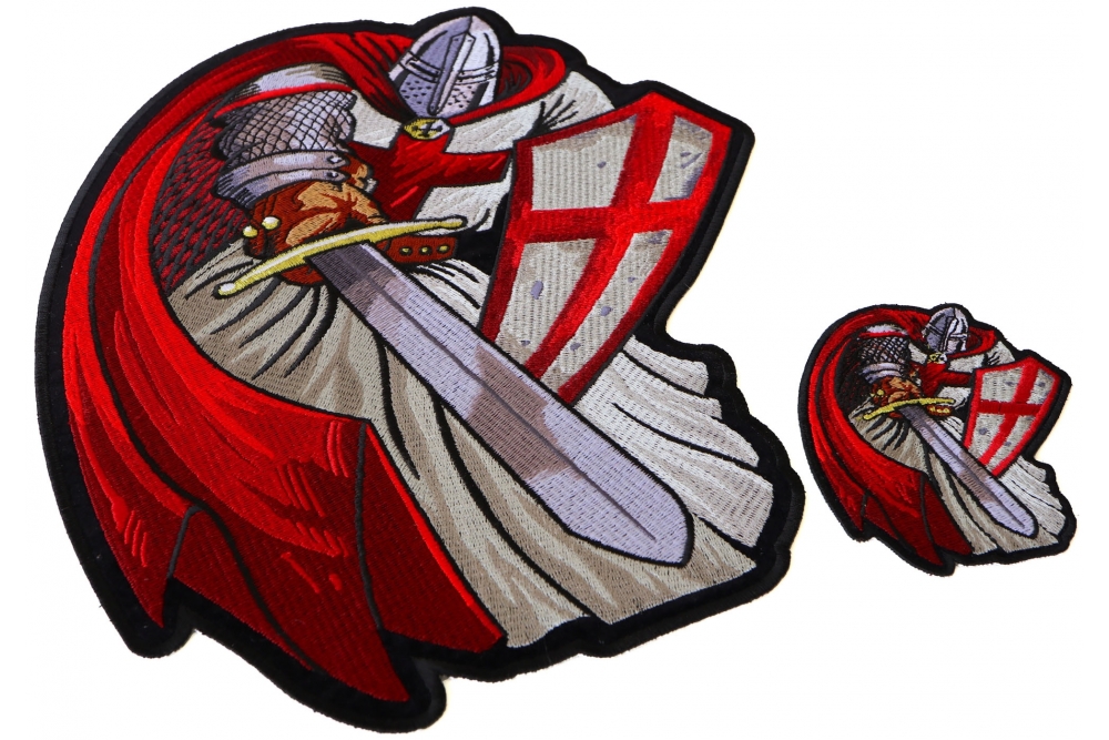 Red Cape Crusader Knight Templar Small and Large Iron on Patch Set ...