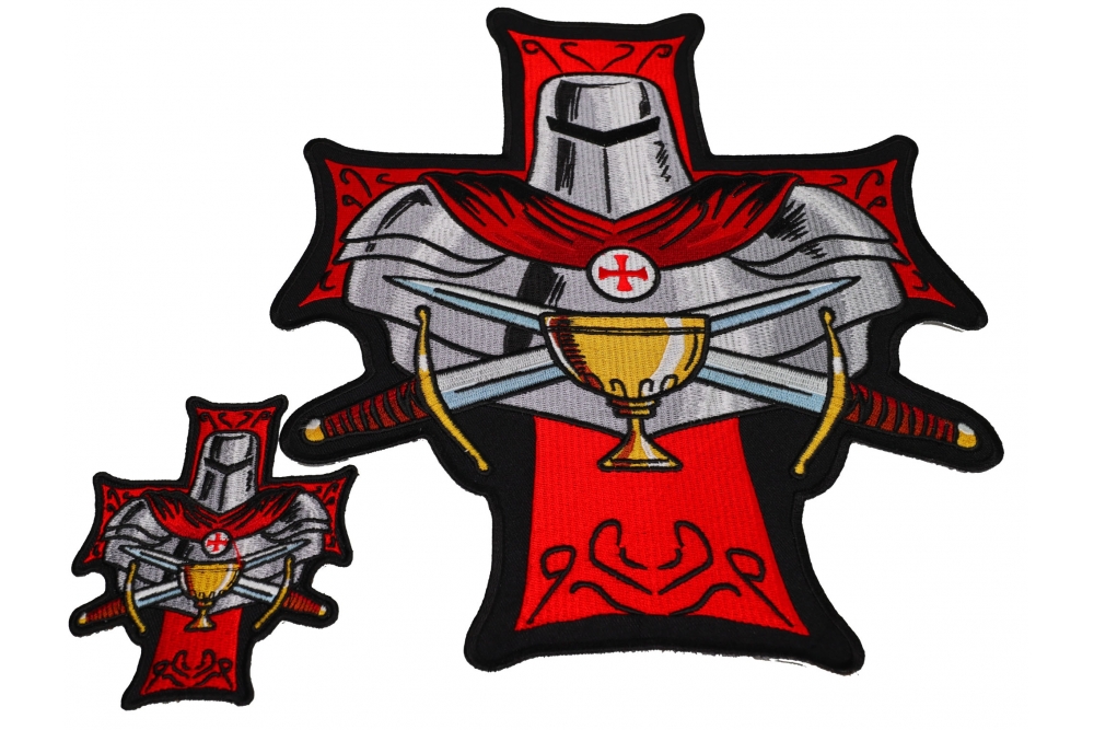 Set of 2 Small and Large Crusader Knight Patches with Holy Grail ...