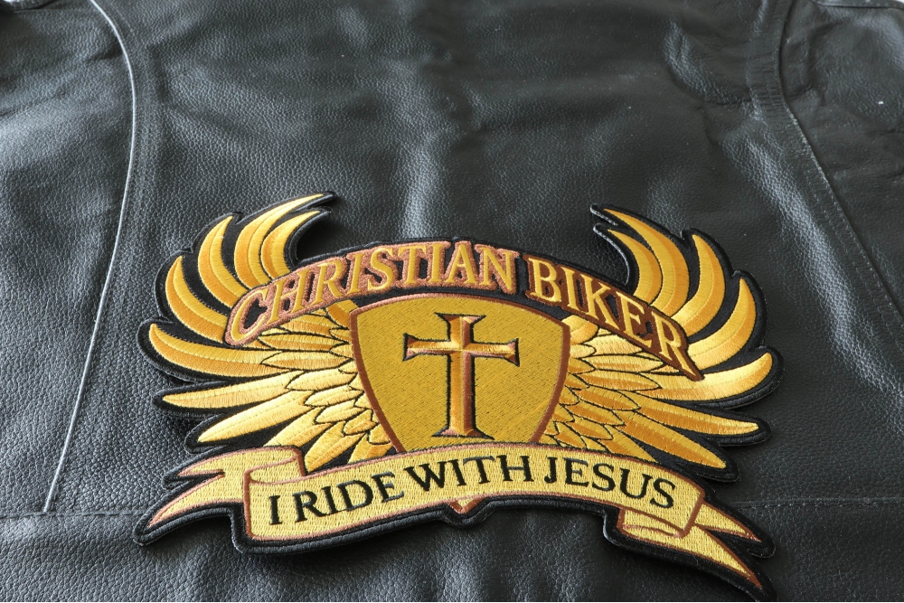 Christian Biker I Ride With Jesus Large Back Patch | Christian Patches ...