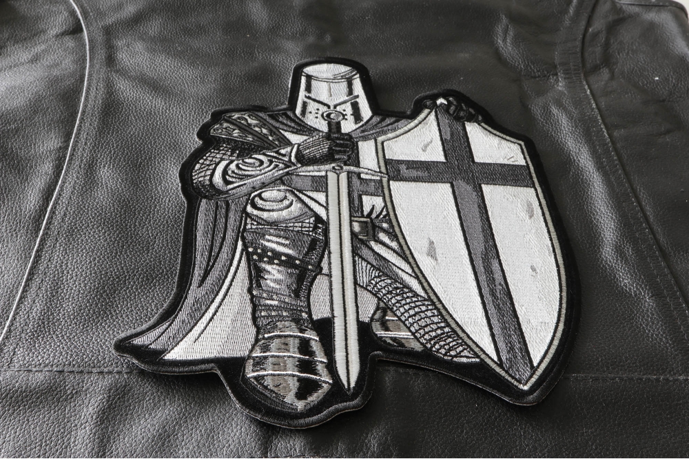 Crusader Kneeling Knight Black White Large Back Patch | Christian ...
