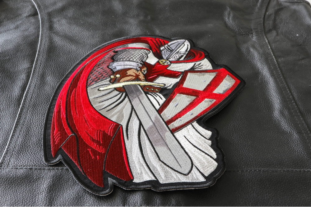 Red Cape Templar Knight Large Embroidered Iron on Patch - TheCheapPlace