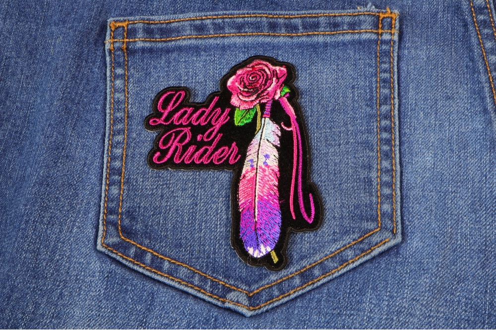 Lady Rider With Purple Rose and Feather Vertical Small Patch | Ladies ...