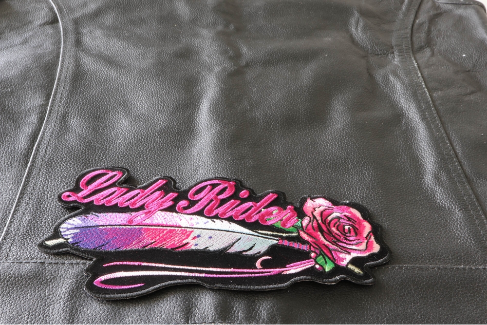 Lady Rider With Purple Rose and Feather Large Back Patch | Ladies ...