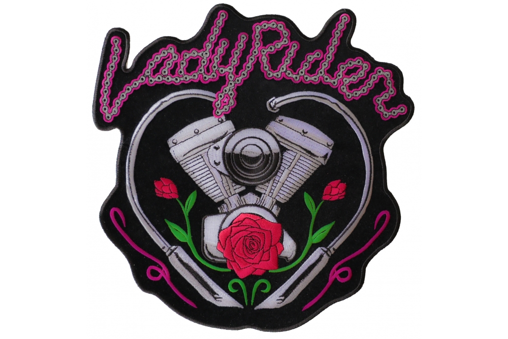 Lady Rider Rose Motorcycle Engine Embroidered Iron on Patch - TheCheapPlace