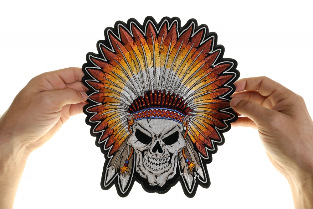 Skull With Indian Head Dress Large Back Patch | Native American Indian ...
