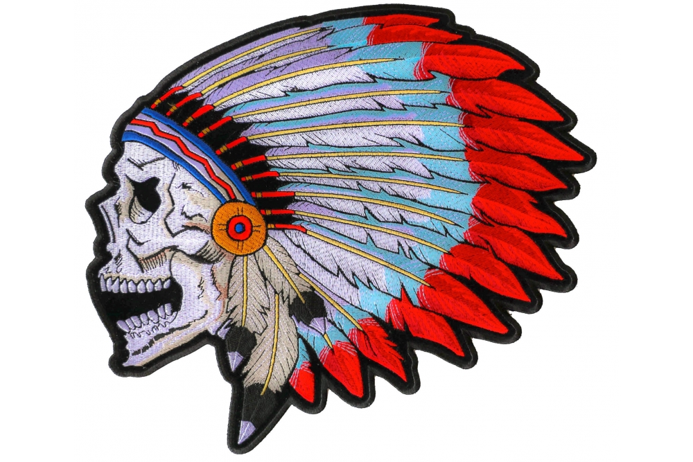 Screaming Skull With Native Indian Head Dress Large Back Patch | Native ...