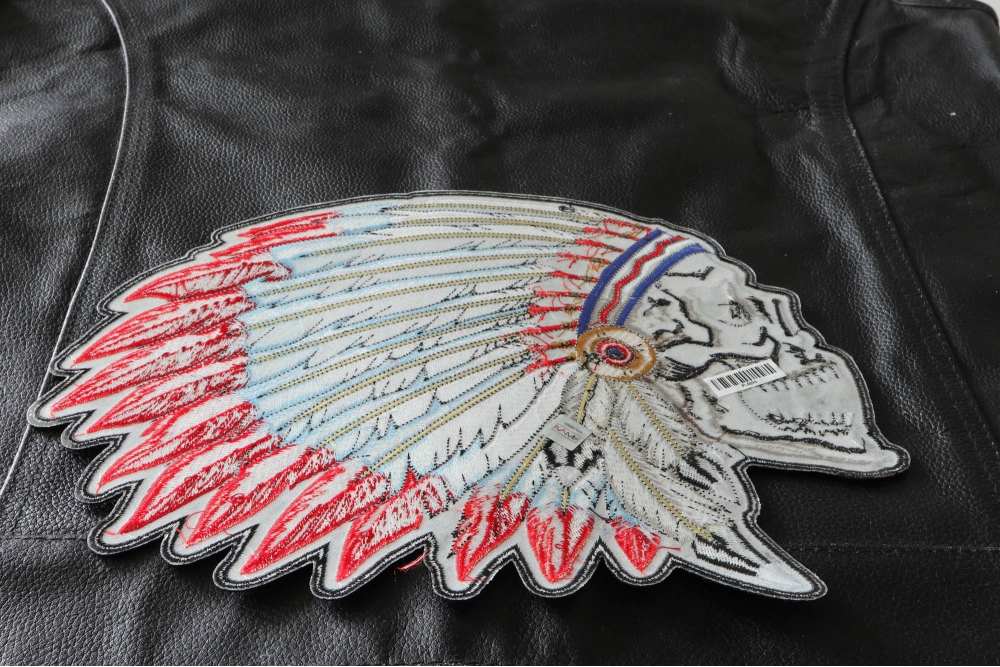 Screaming Skull With Native Indian Head Dress Large Back Patch | Native ...