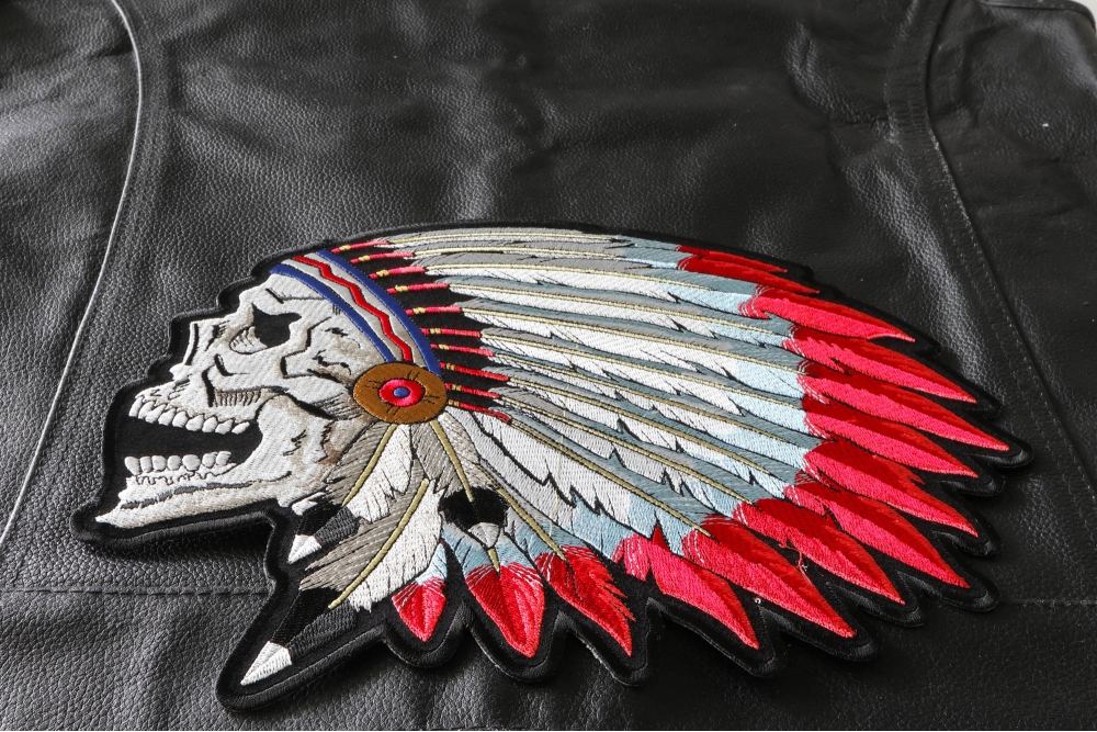 Screaming Skull With Native Indian Head Dress Large Back Patch | Native ...