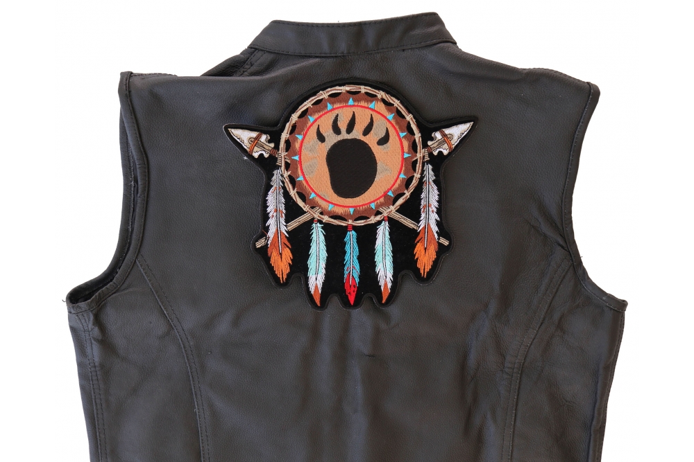 Native American Feathers, Arrow Heads, Paw Print Design Large Back Patch | Native American ...