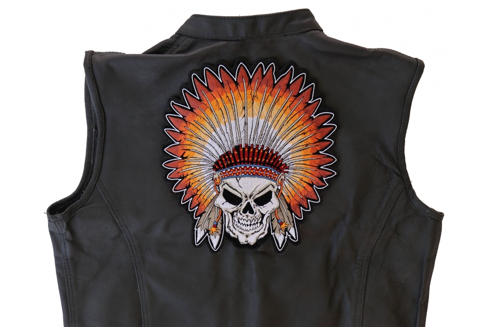 Skull With Indian Head Dress Large Back Patch | Native American Indian ...