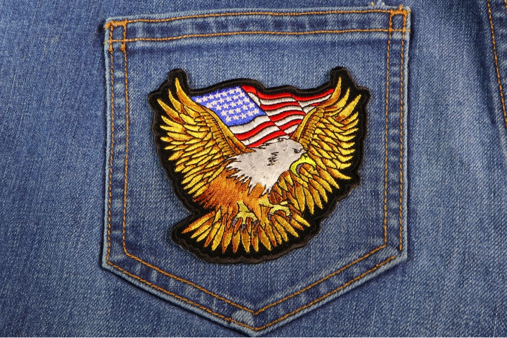 Gold Eagle Patch With US Flag Small | Patriotic Patches -TheCheapPlace