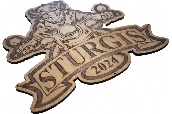 Sturgis 2024 Buffalo Biker Wood Sign Souvenir by Ivamis Patches