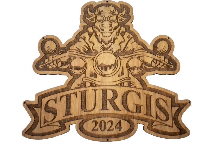 Sturgis 2024 Buffalo Biker Wood Sign Souvenir by Ivamis Patches