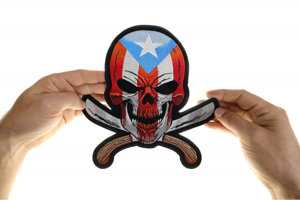 Puerto Rican Skull Large Back Patch With Machetes And Puerto Rico Flag