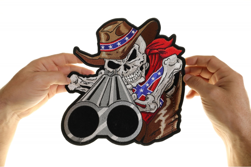Rebel Cowboy Skull With Shotgun Barrels Large Back Patch | Skull ...