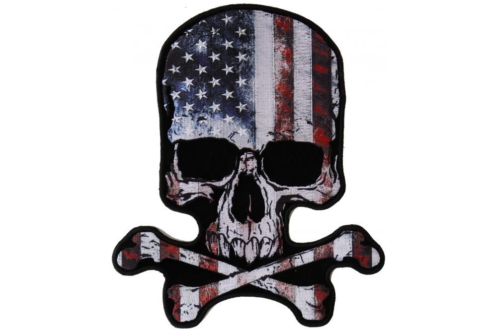 American Flag Vintage Skull and Cross Bones Back Patch - TheCheapPlace