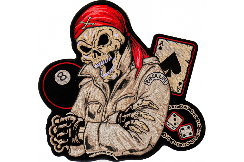 Biker Guy Skull Red Bandana Large Back Patch | Skull Patches -TheCheapPlace
