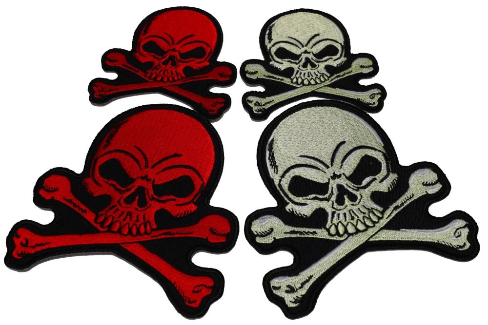 Set of 4 Small Red and Gray Skull Patches - TheCheapPlace