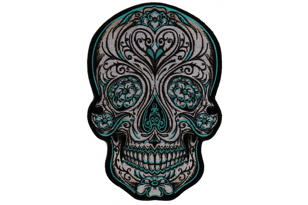 Turquoise Sugar Skull Large Back Patch - TheCheapPlace