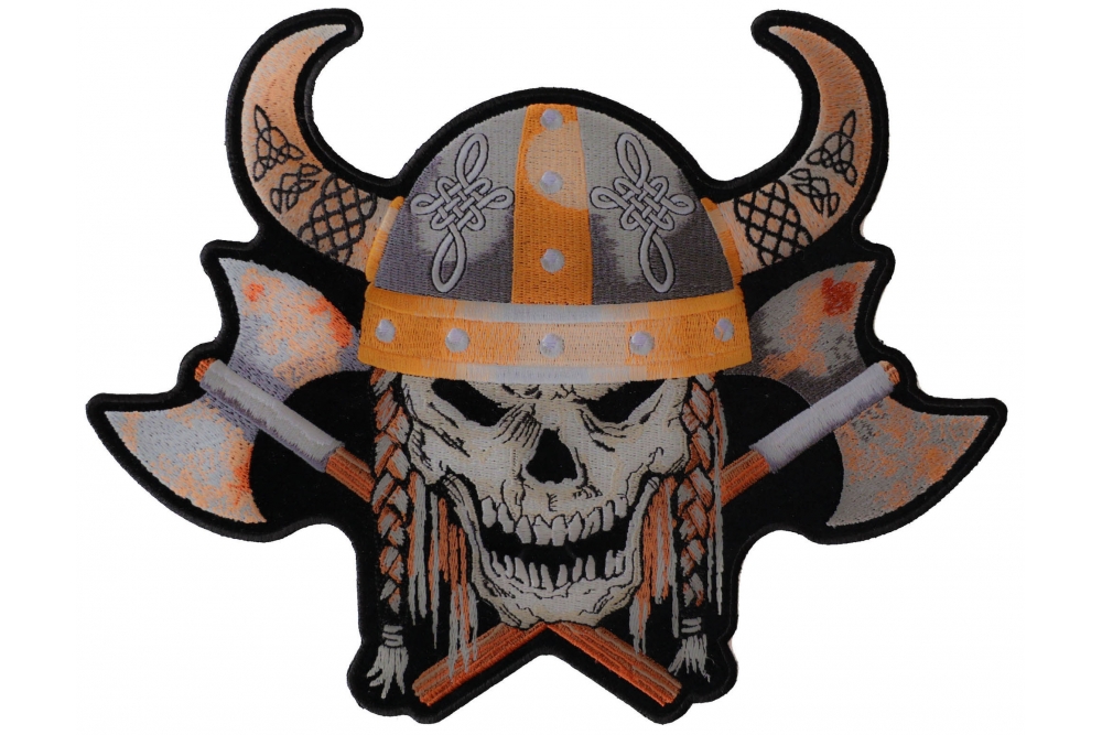 Viking Skull With Axes and Horn Helmet Large Back Patch | Skull Patches ...