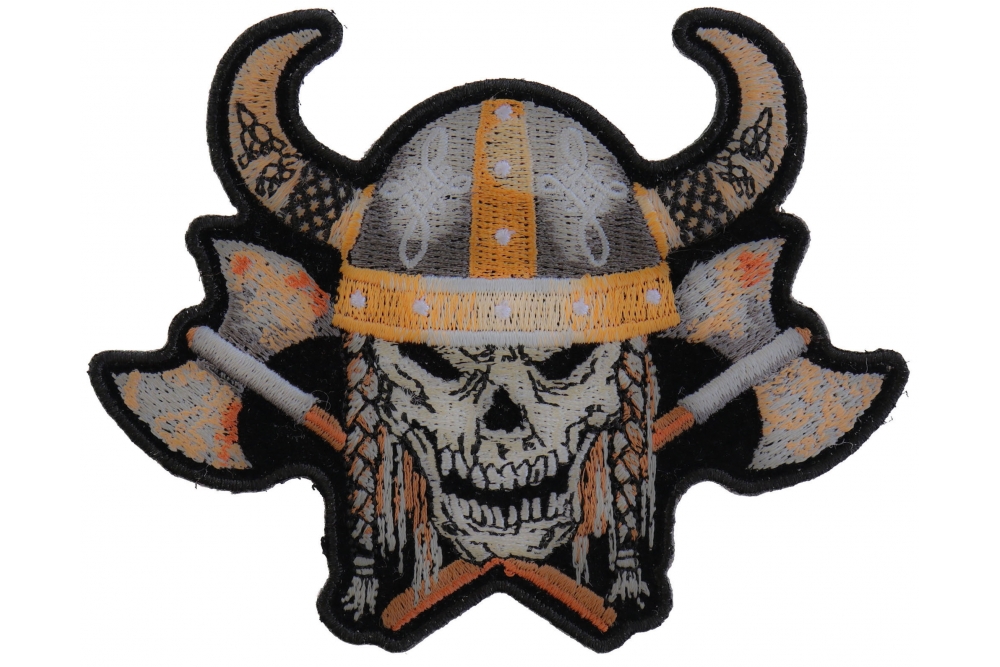 Viking Skull With Axes and Horn Helmet Small Patch | Skull Patches ...