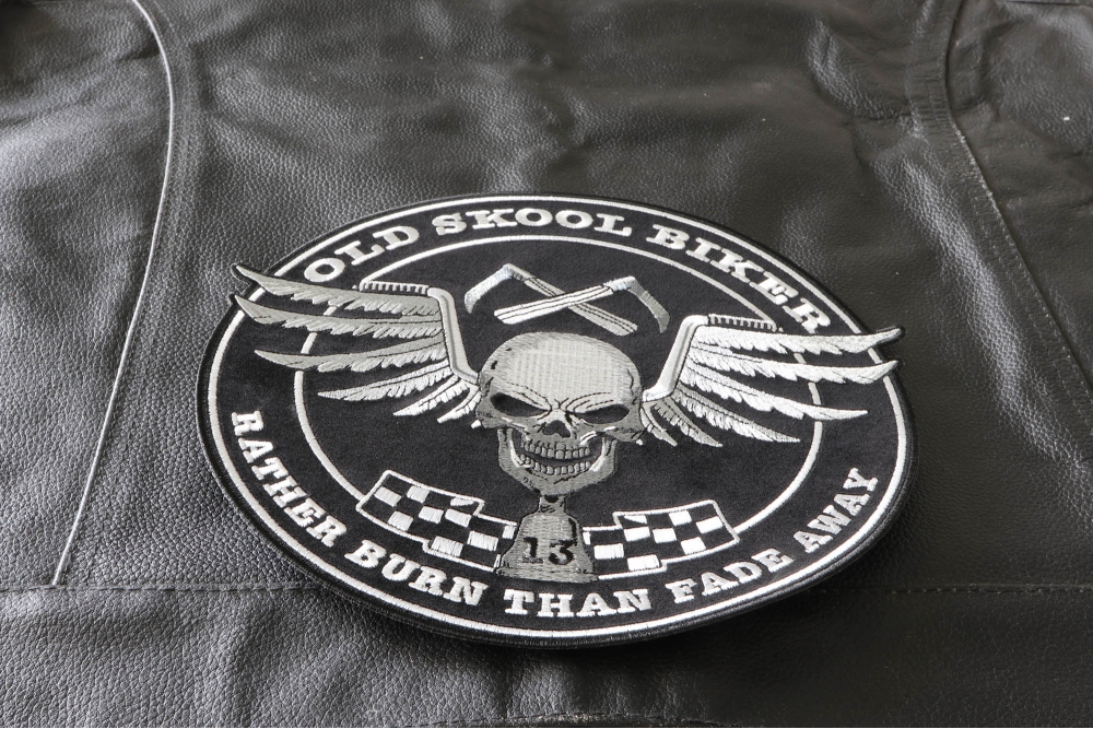Old Skool Biker Skull and Wings Embroidered Iron on Patch - TheCheapPlace