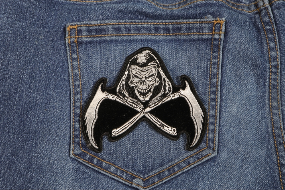 Reaper Skull Scythe Iron on Patch - TheCheapPlace
