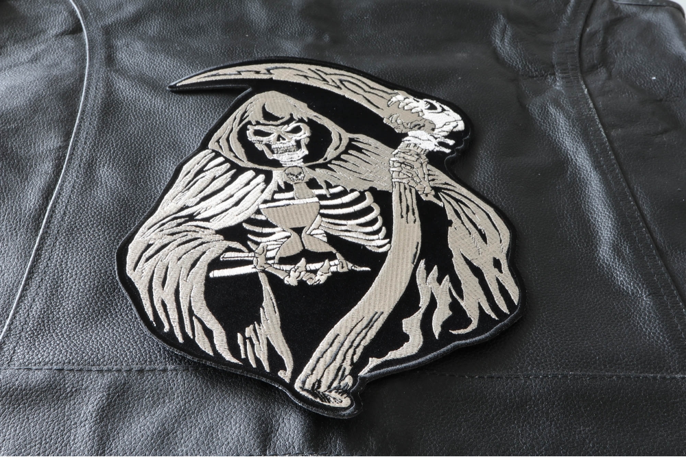 Reaper Skull Holding Sand Clock and Sickle Large Back Patch | Skull ...