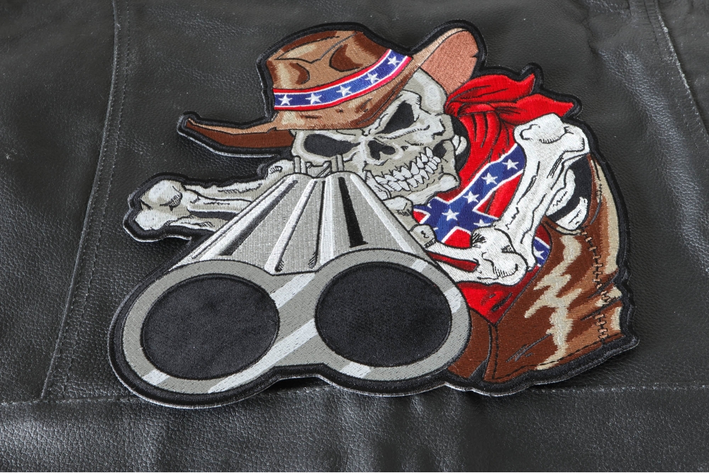 Rebel Cowboy Skull With Shotgun Barrels Large Back Patch | Skull ...
