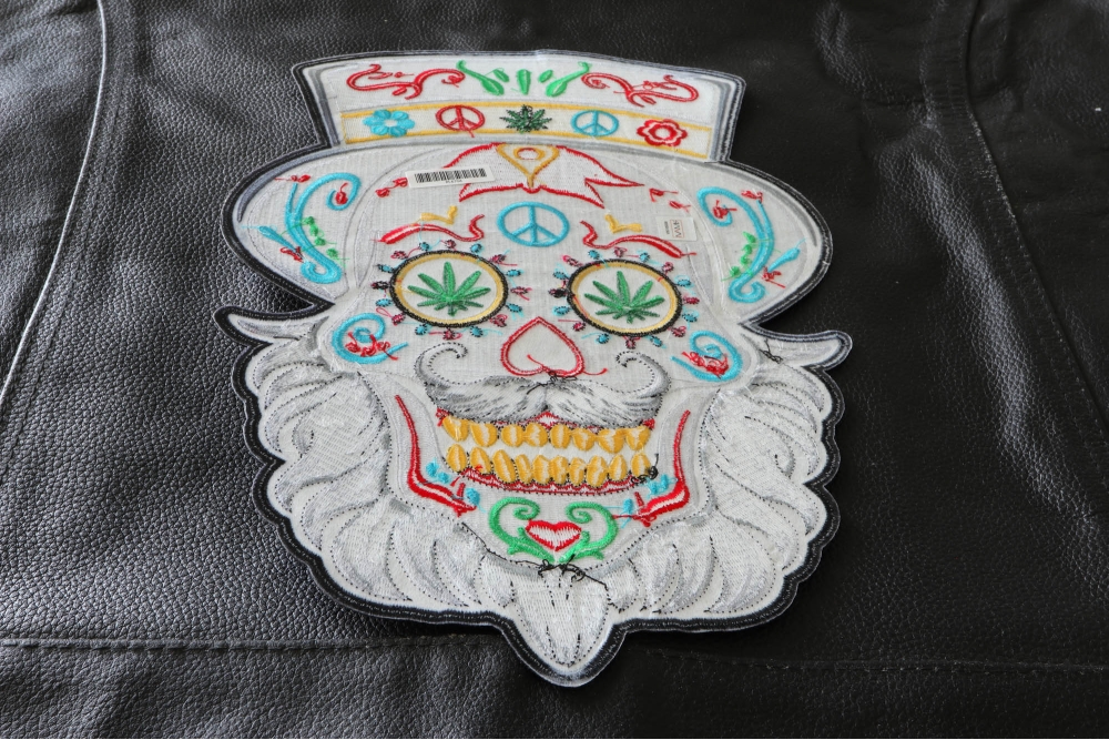 Sugar Skull with Beard Large Back Patch - TheCheapPlace