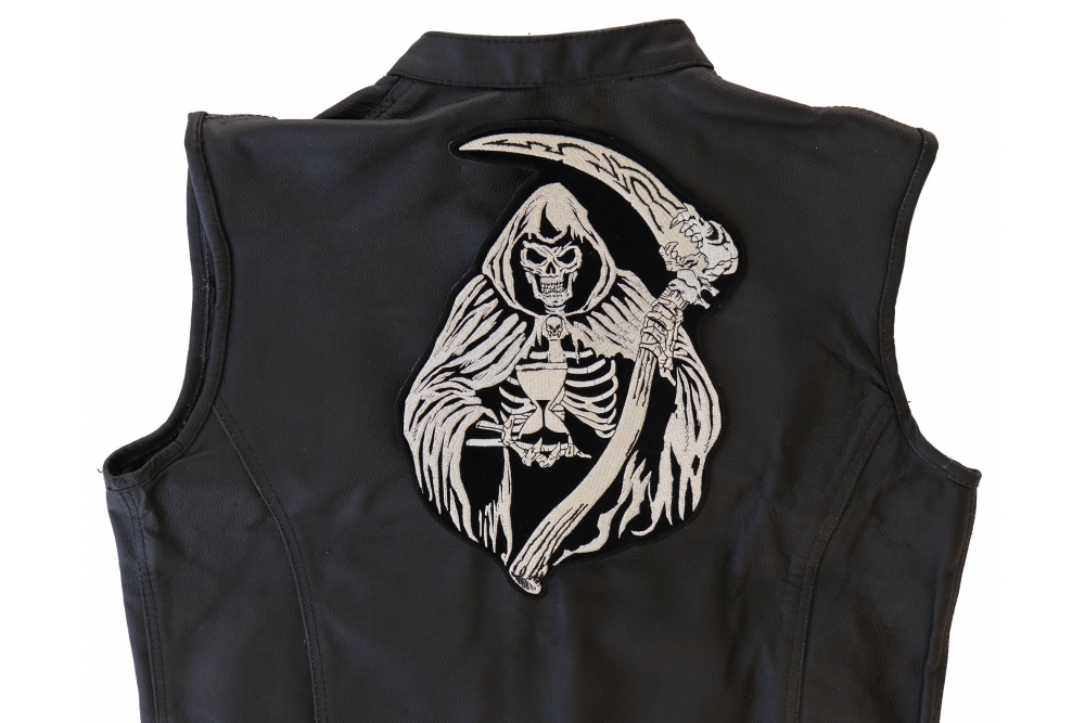 Reaper Skull Holding Sand Clock and Sickle Large Back Patch | Skull ...