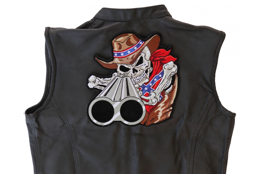 Rebel Cowboy Skull With Shotgun Barrels Large Back Patch | Skull ...