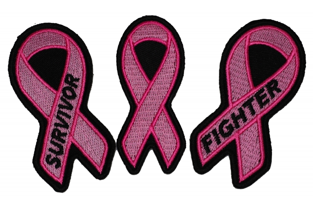 Set of 3 Pink Ribbon Patches Fighter and Survivor and Plain - TheCheapPlace